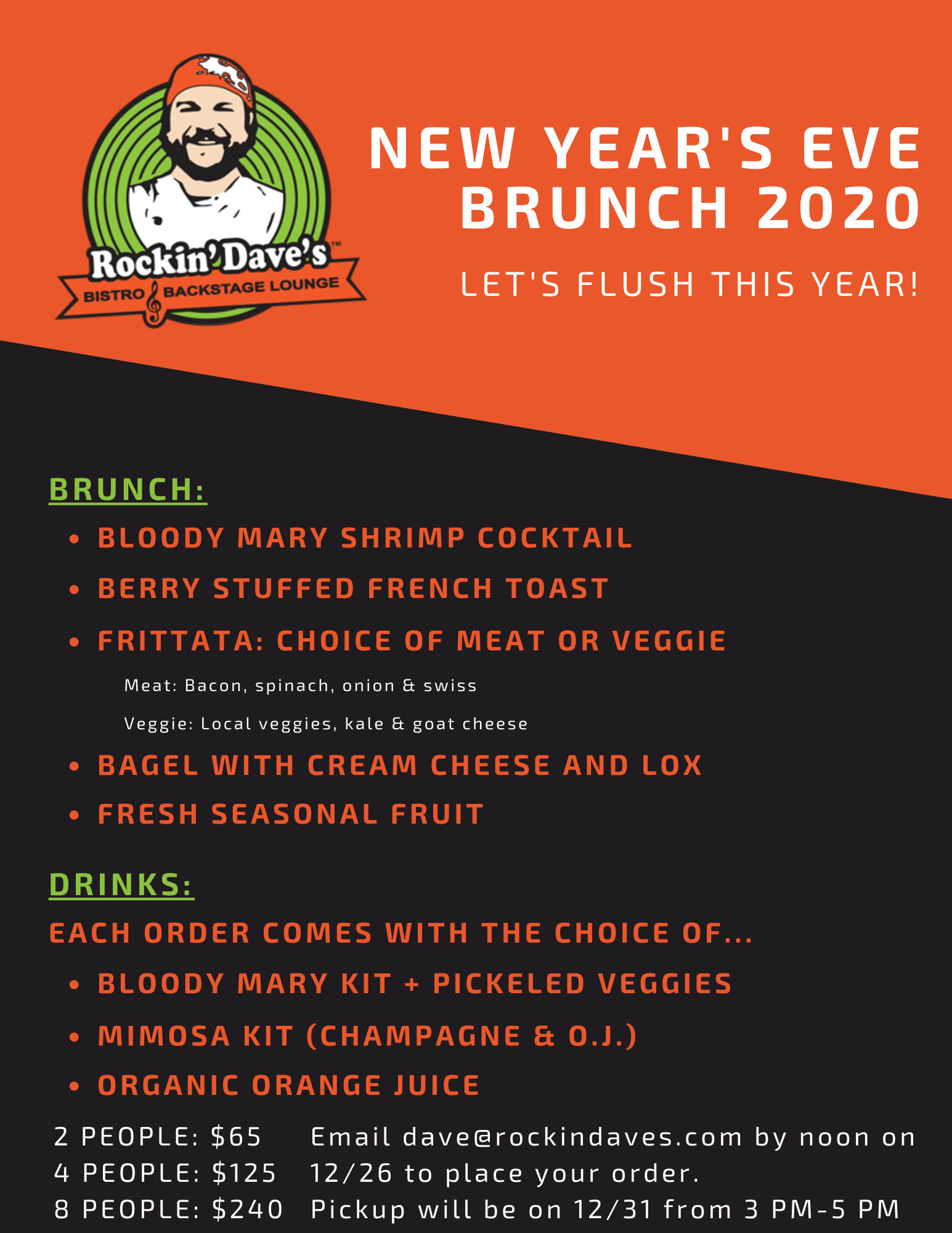 New Year's Eve 2020 - Rockin' Dave's Bistro & Backstage Lounge